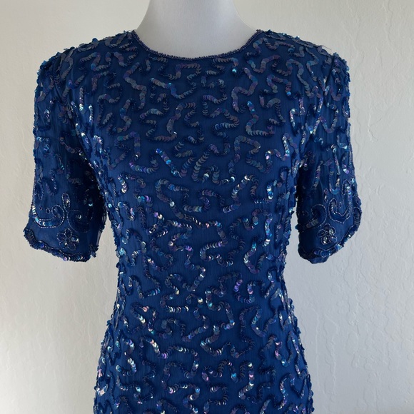 Dresses | Vintage Blue Sequin Beaded 2piece Layered Evening Dress ...